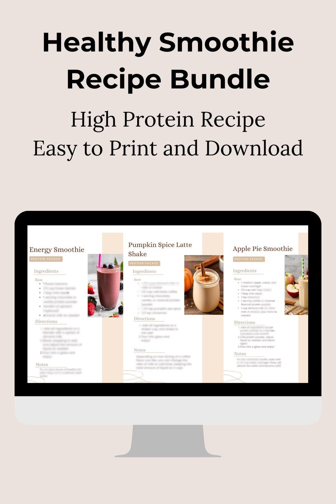 Healthy Smoothies Printable Recipe Bundle, High Protein, Easy Recipe ...