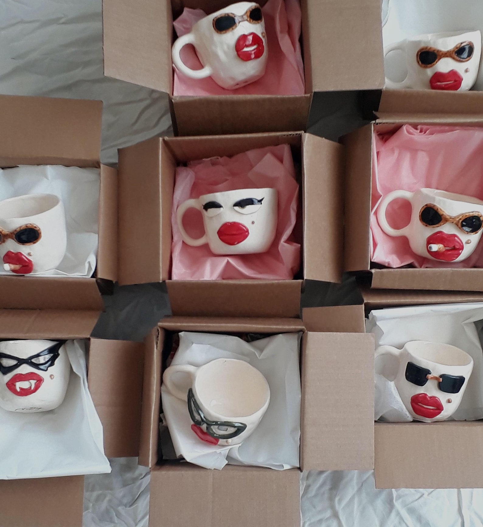 Ceramic Mug With a Face - Funky Handmade Ceramic Mug With Red Lips ...