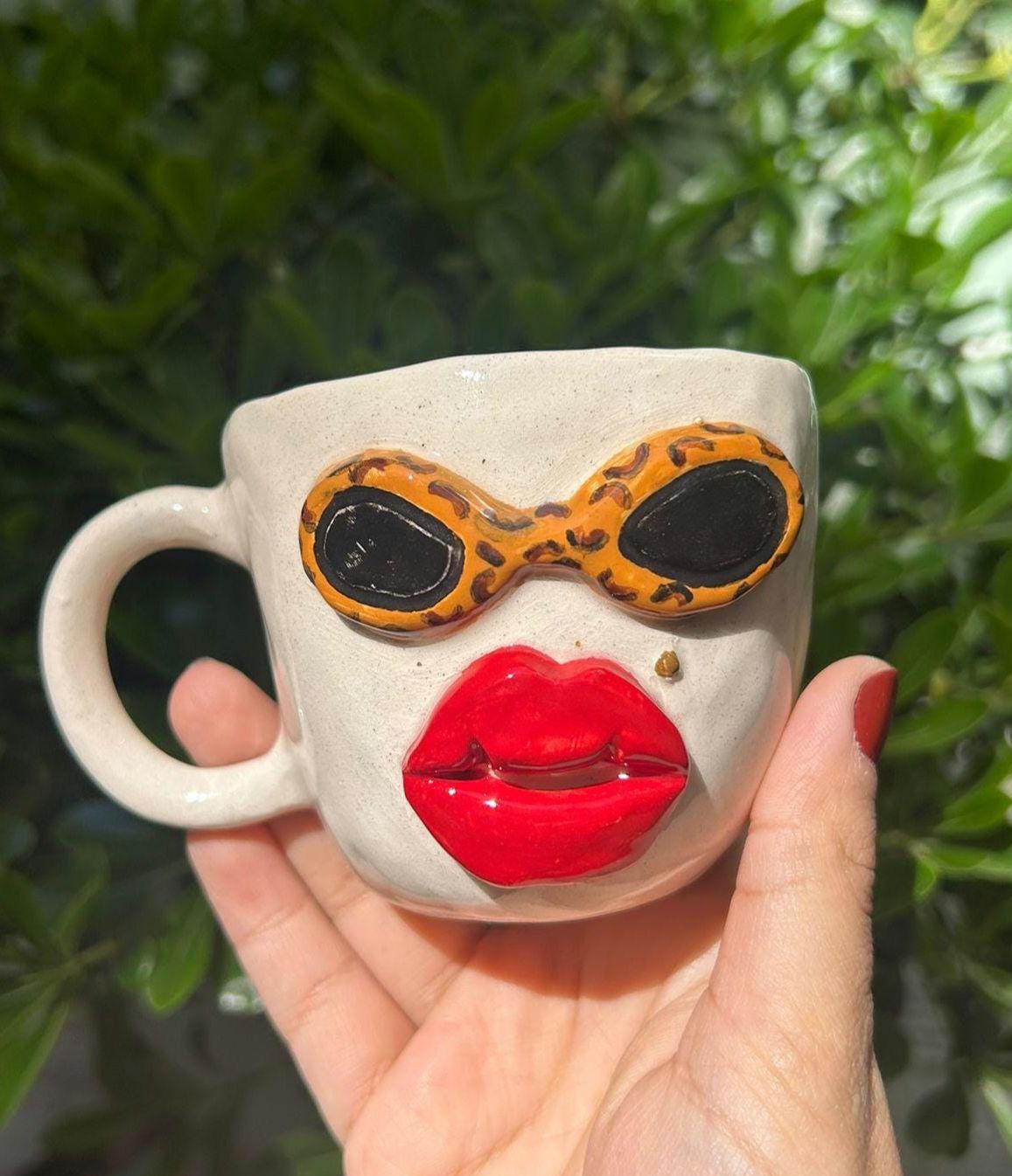 Ceramic Mug With a Face - Funky Handmade Ceramic Mug With Red Lips ...
