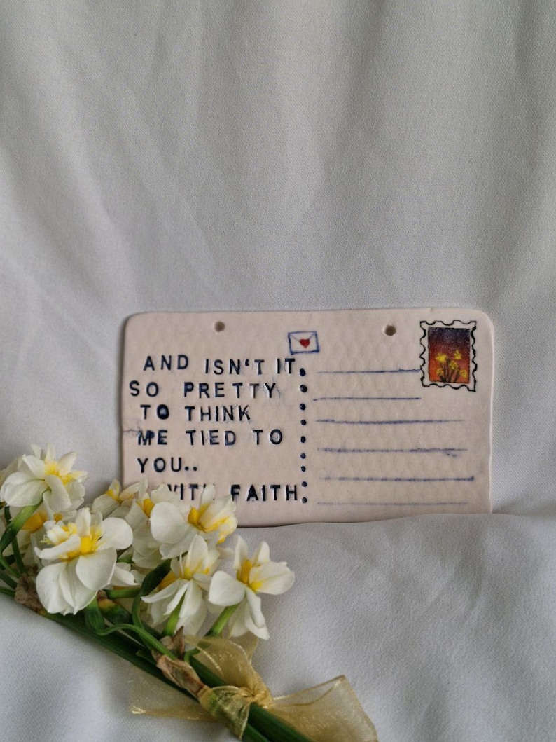 Handmade Ceramic Postcard Wall Hanging – Customizable Blue & White Home ...