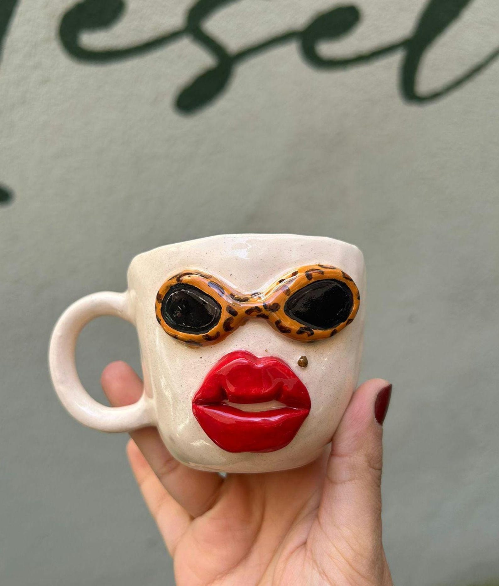 Ceramic Mug With a Face - Funky Handmade Ceramic Mug With Red Lips ...