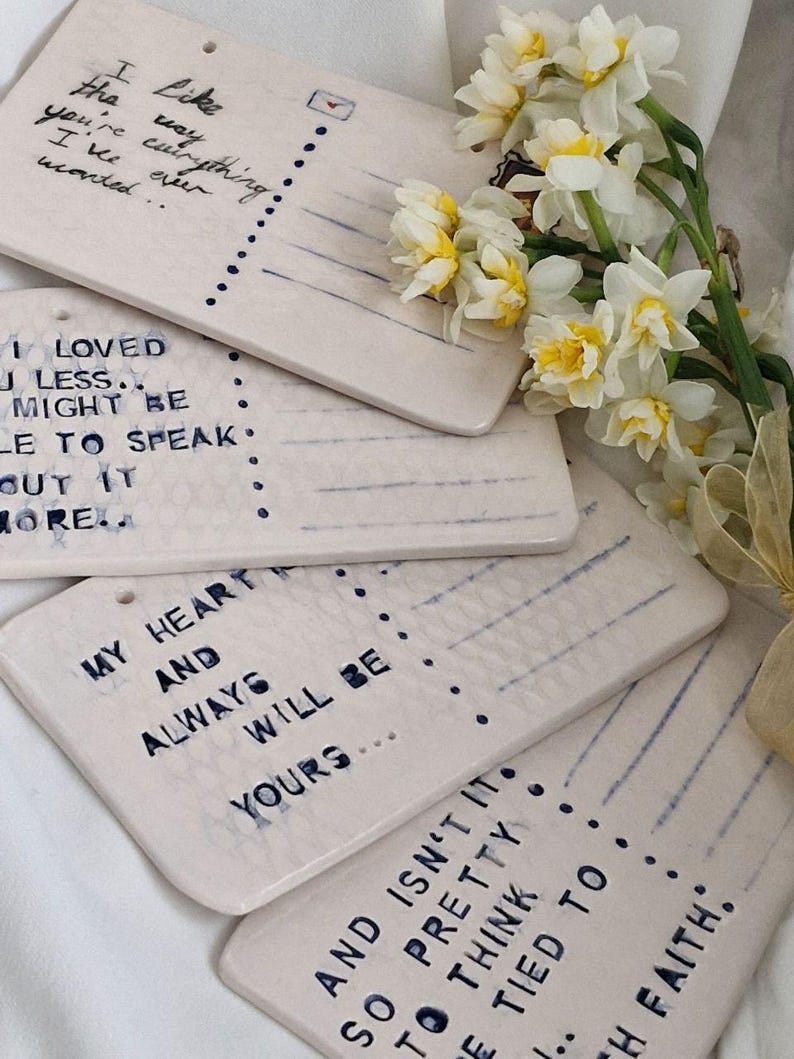 Handmade Ceramic Postcard Wall Hanging – Customizable Blue & White Home ...