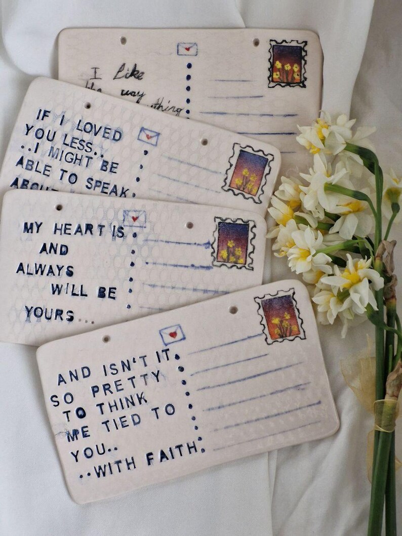 Handmade Ceramic Postcard Wall Hanging – Customizable Blue & White Home ...