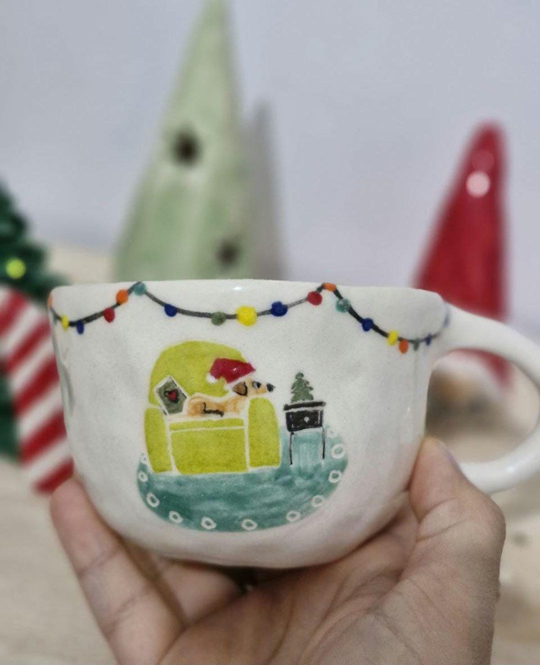 Handmade Ceramic Christmas Dog Mug – Cozy Holiday Ceramic Mug ...