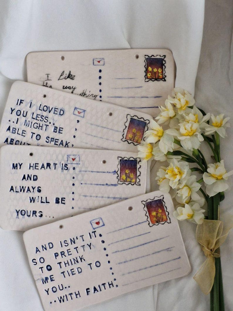 Handmade Ceramic Postcard Wall Hanging – Customizable Blue & White Home ...