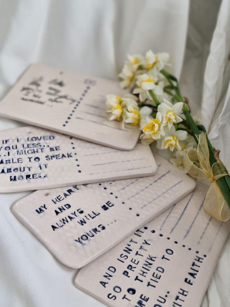Handmade Ceramic Postcard Wall Hanging – Customizable Blue & White Home ...