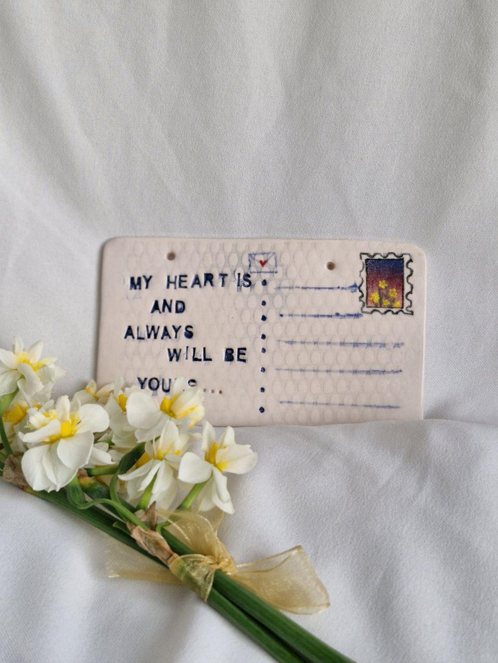 Handmade Ceramic Postcard Wall Hanging – Customizable Blue & White Home ...