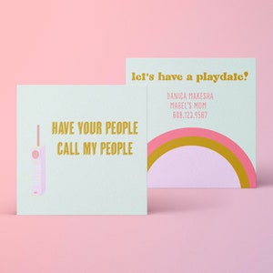 Playdate Card Template | Printable Girls & Kids Contact Card - Etsy