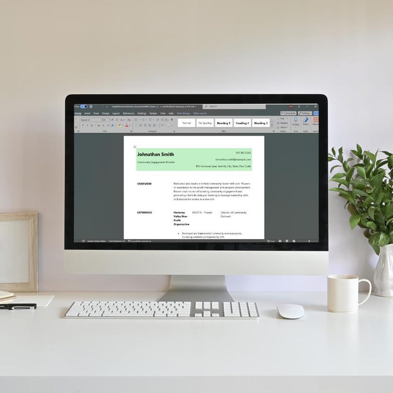 Editable Resume Template | Clean CV Format | Job Application | Instant ...