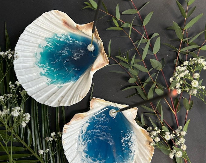 Incense Holder, Resin Art, Sea, Ocean, Scallop Shell With Pearl - Etsy