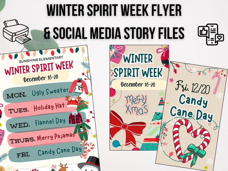 Winter Spirit Week Flyer & Social Media Story - Etsy