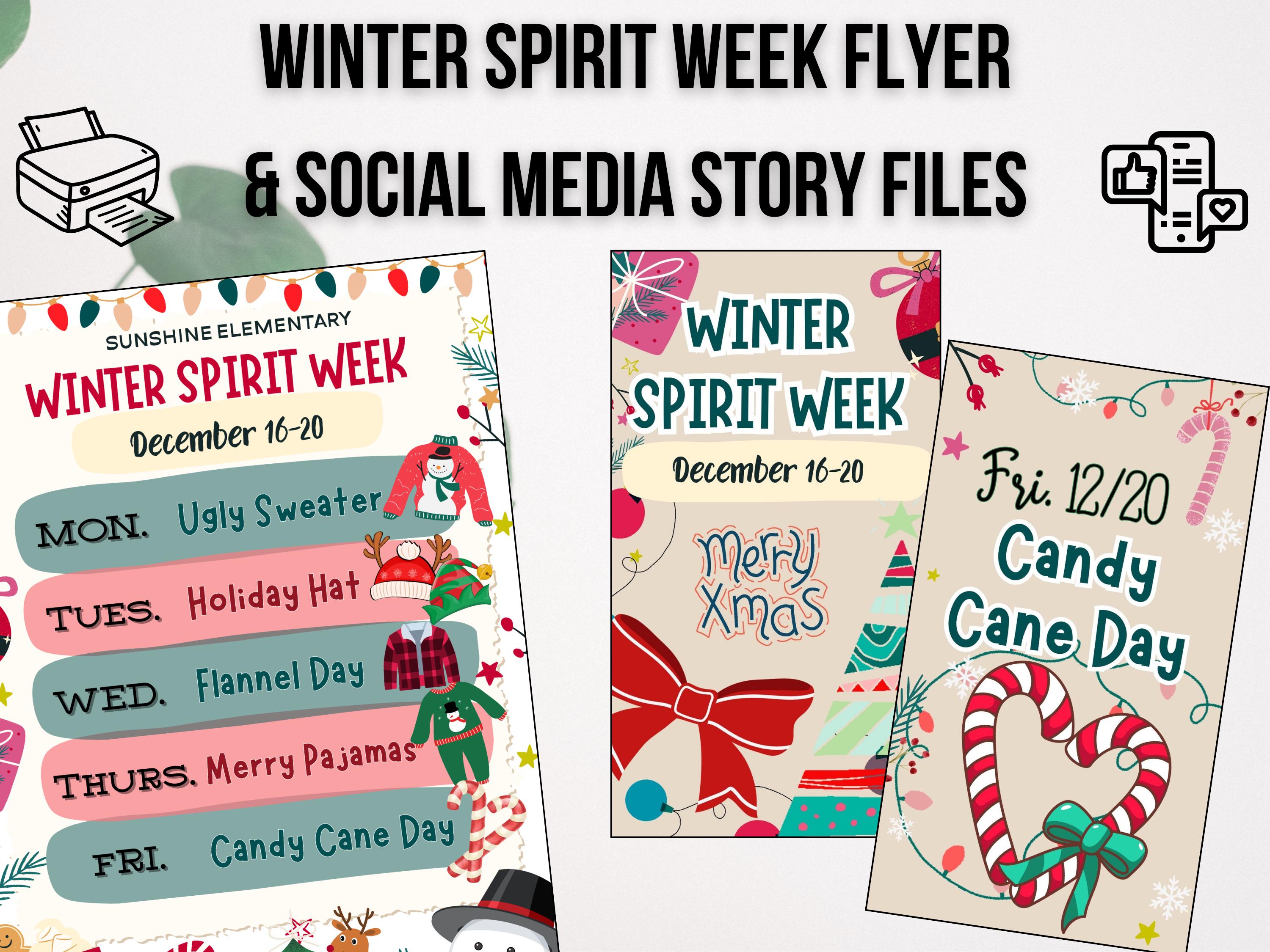 Winter Spirit Week Flyer & Social Media Story - Etsy