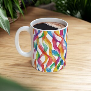 Watercolor Streamer Pattern Ceramic Mug - Colorful Coffee Cup for Home ...