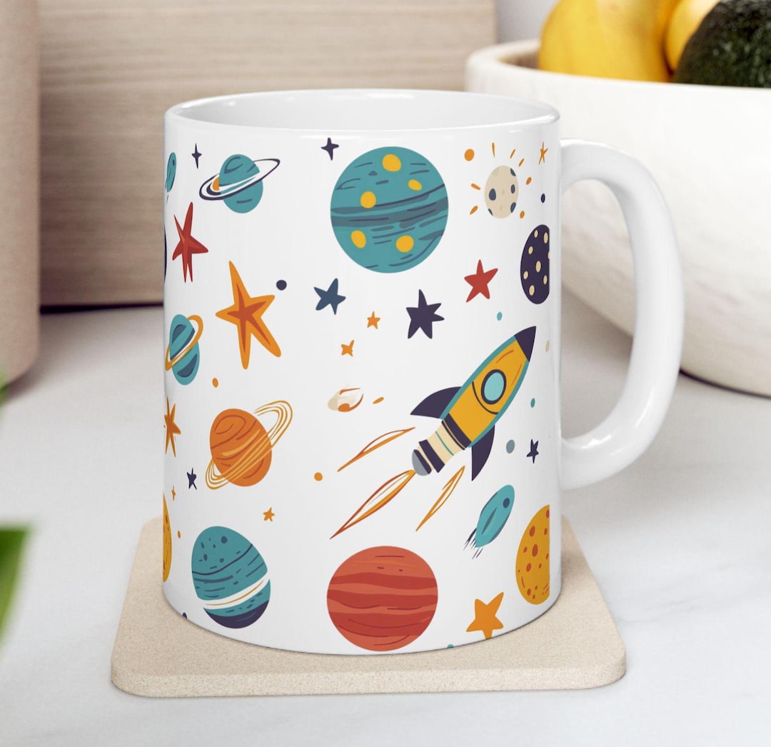 Outer Space Ceramic Mug: Galaxy Coffee Cup, Rocket Ship Design - Etsy