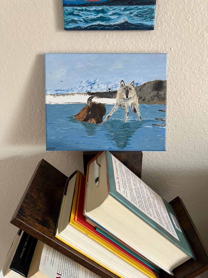 Original Wolf Acrylic Painting – Yellowstone Wildlife Art on Canvas - Etsy