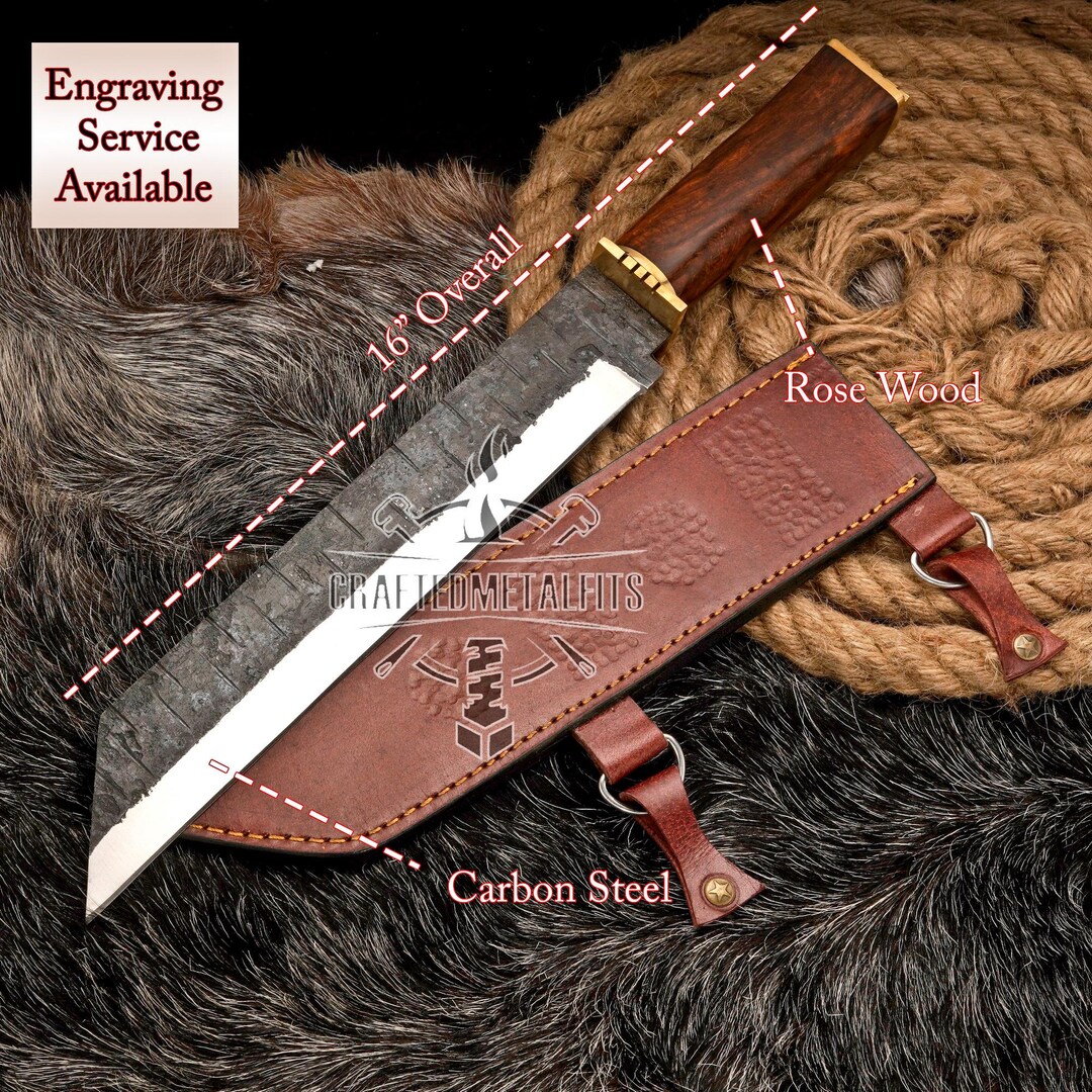 Custom Handmade Carbon Steel SEAX KNIFE With Leather Sheath Best Father ...