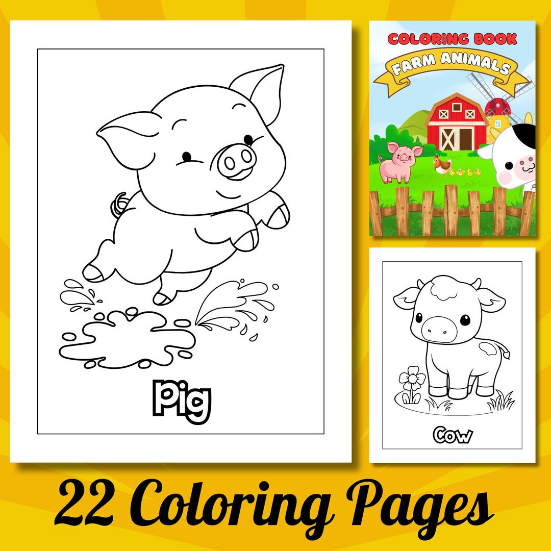 Farm Animal Coloring Book for Kids Fun & Educational 22 Printable Pages ...