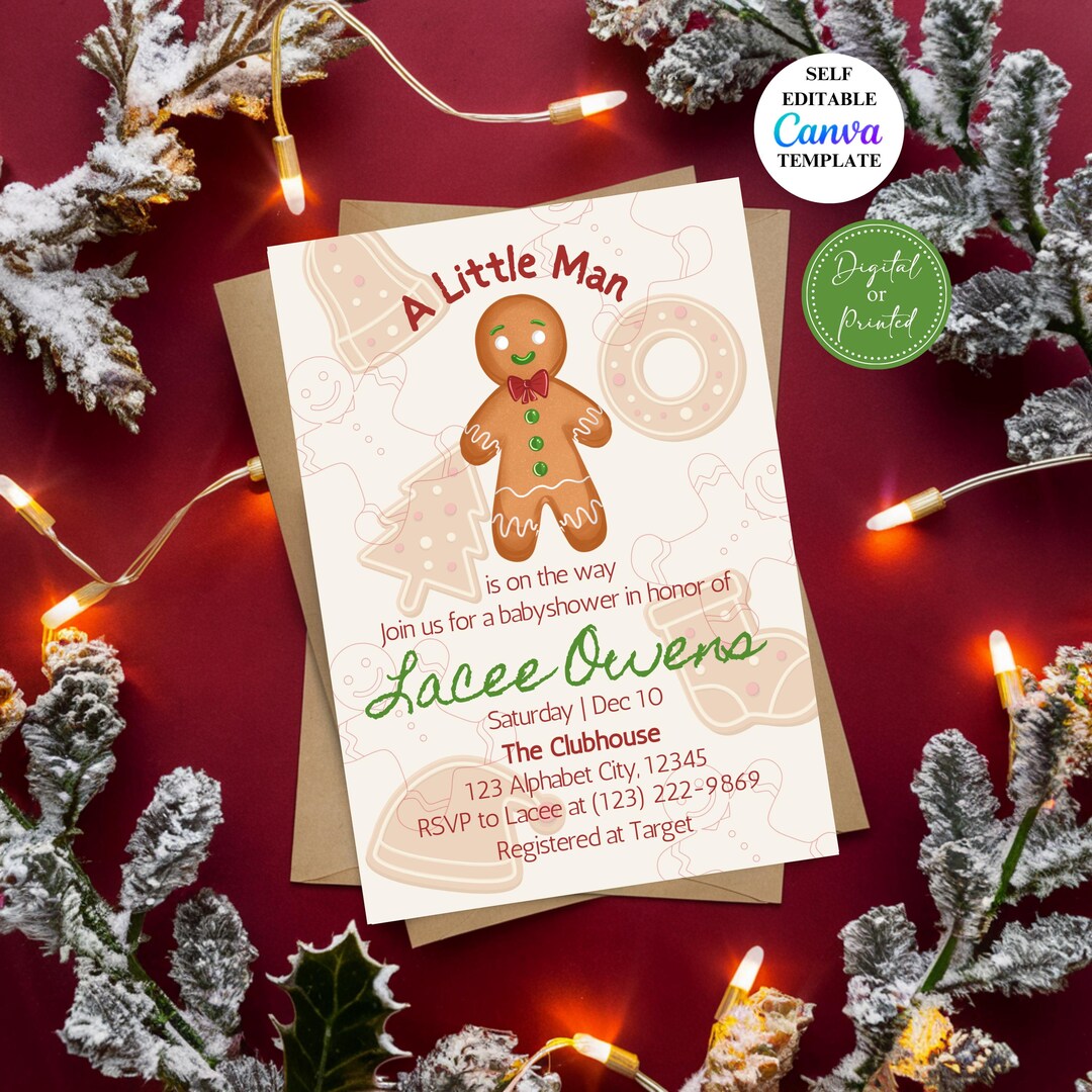 Editable Gingerbread Baby Shower Invitation Our Little Man Baby Shower ...