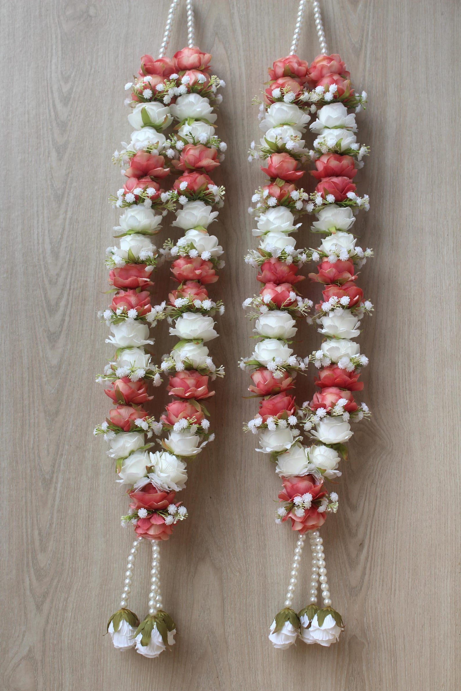 Floral Wedding Garlands: Pink & White Flower Bormala - 30 Inch Pair - Etsy