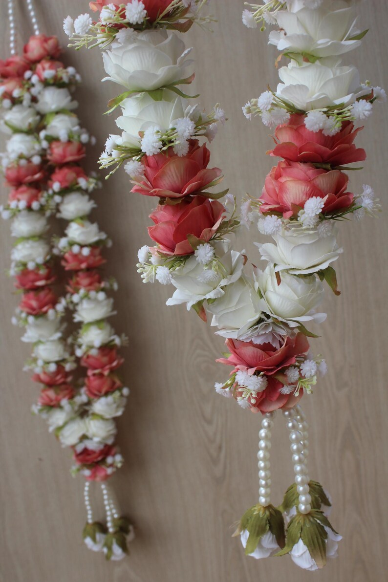 Floral Wedding Garlands: Pink & White Flower Bormala - 30 Inch Pair - Etsy