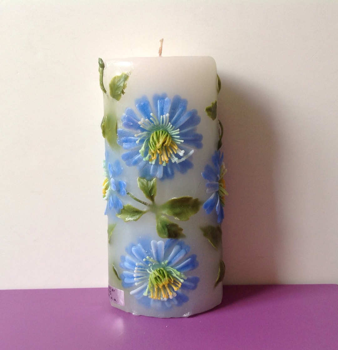 Vintage Retro 70's Candle Big Blue Plastic Flowers Very Unique - Etsy