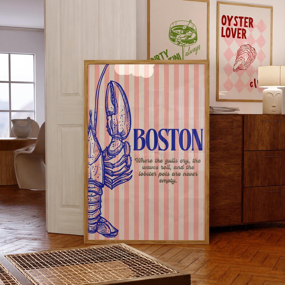 Boston Wall Art Print, Boston Poster Retro Art for Apartment and Dorm ...