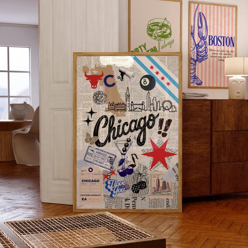 Chicago Poster Wall Art, Chicago Skyline City Print, Chicago Illinois ...