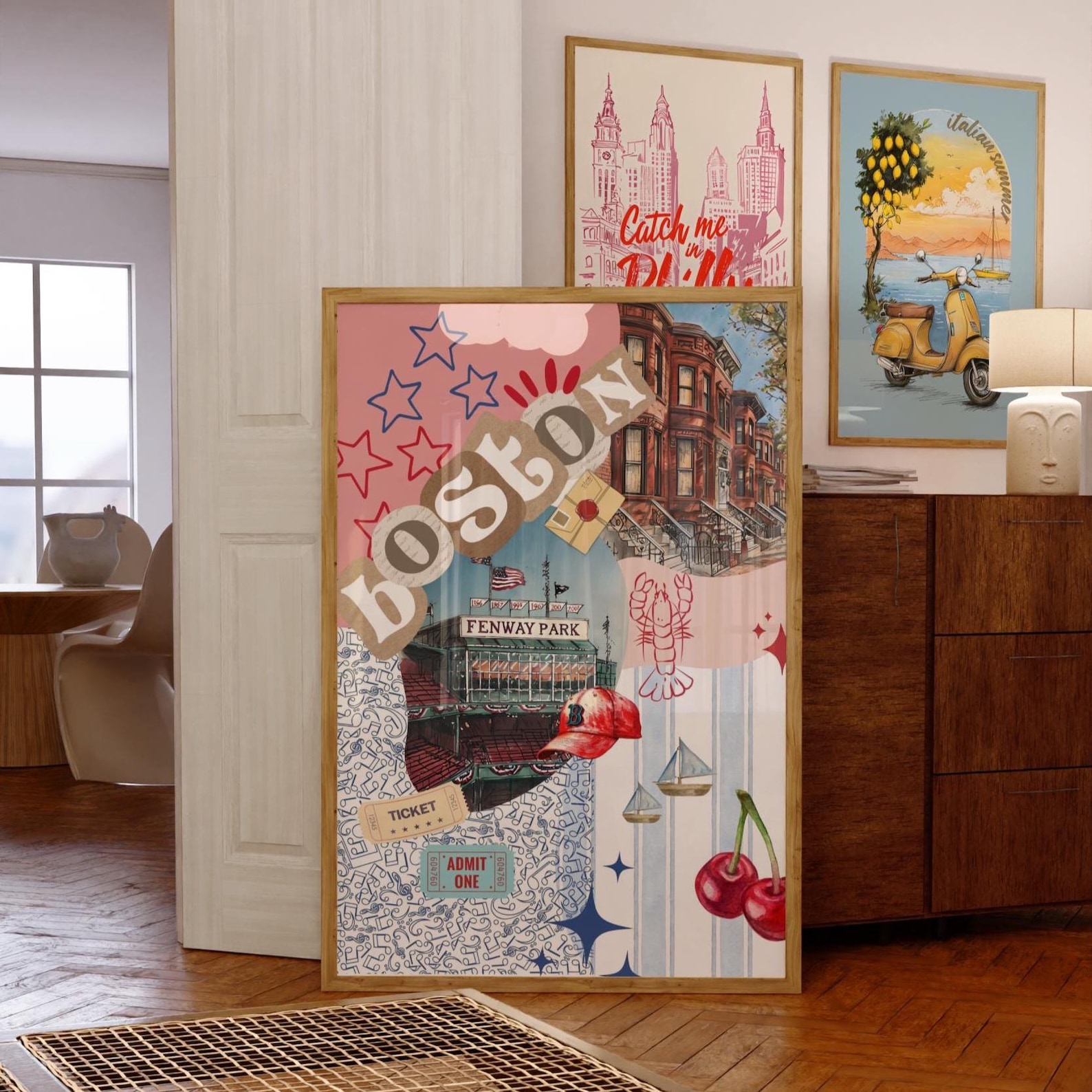 Boston Art Print, Boston Blue Art, East Coast Print, Collage Wall Art ...