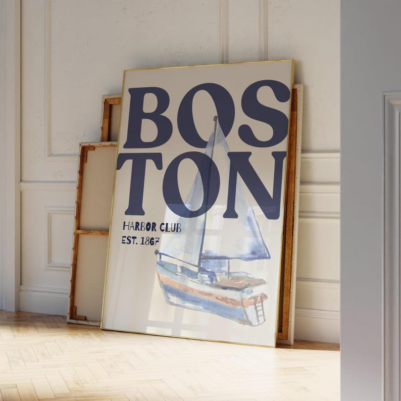 Boston Wall Art, East Coast Boston Poster, Retro Blue Art, Boston ...