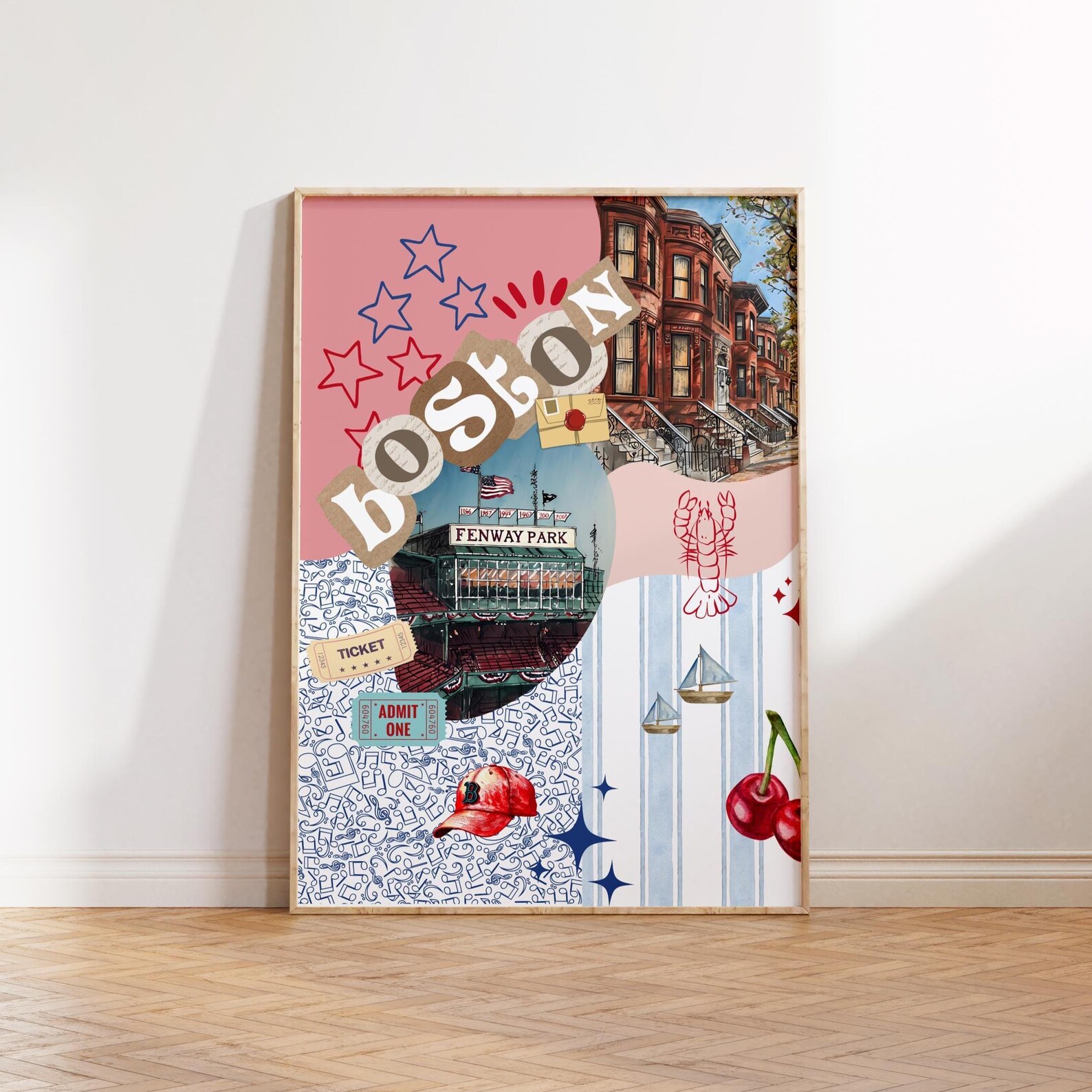 Boston Art Print, Boston Blue Art, East Coast Print, Collage Wall Art ...