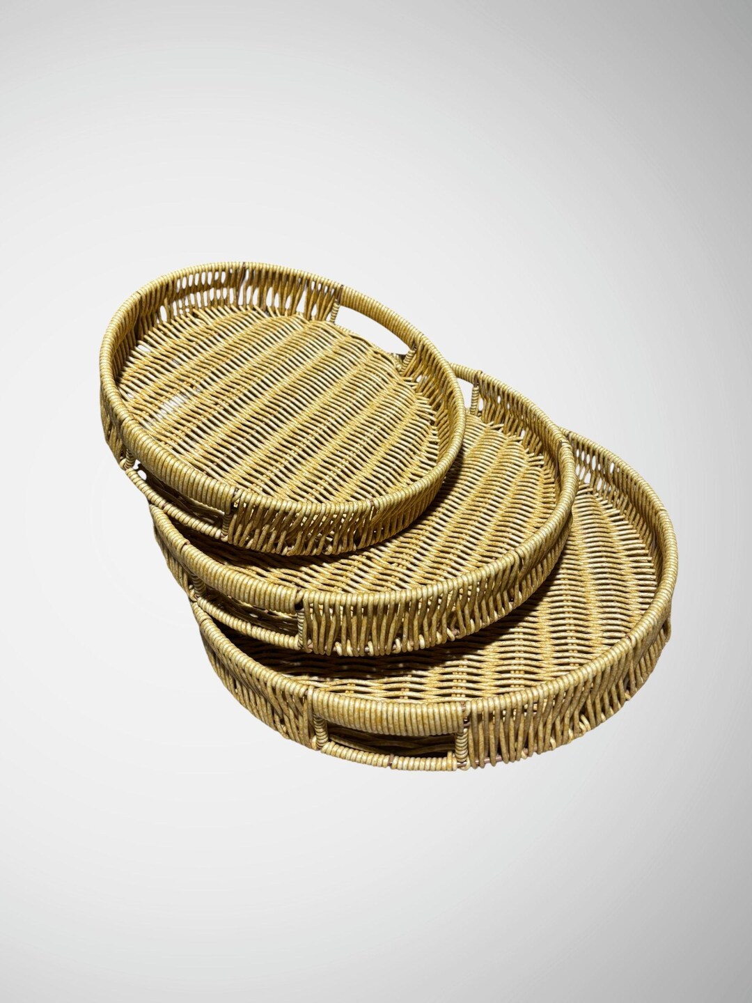 Round Wicker Tray Set Round Willow Tray Set Round Basket Tray Set ...