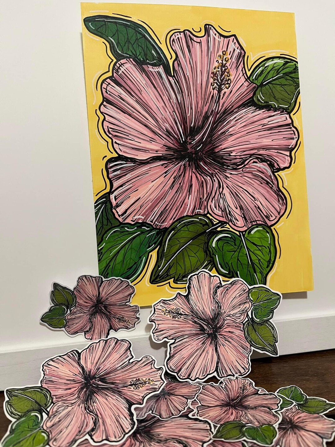 Vinyl Sticker Hibiscus Flower Pink Vinyl Waterproof Flower Sticker - Etsy