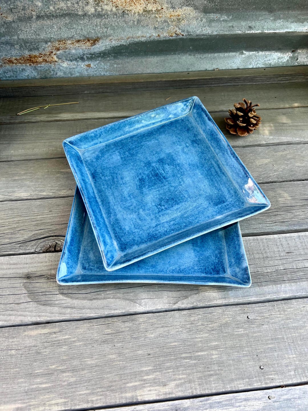 Porcelain Pottery Square Plate in Floating Blue, 8-inch Plate, Handmade ...