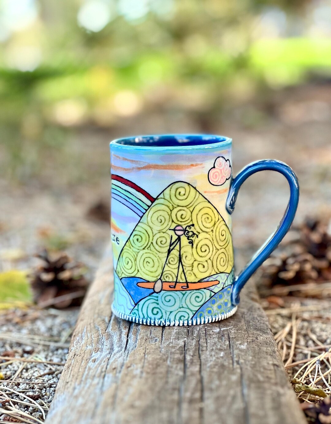 Handmade Mug With Paddle Boarding and Rainbow, Adventure Mug, Porcelain ...