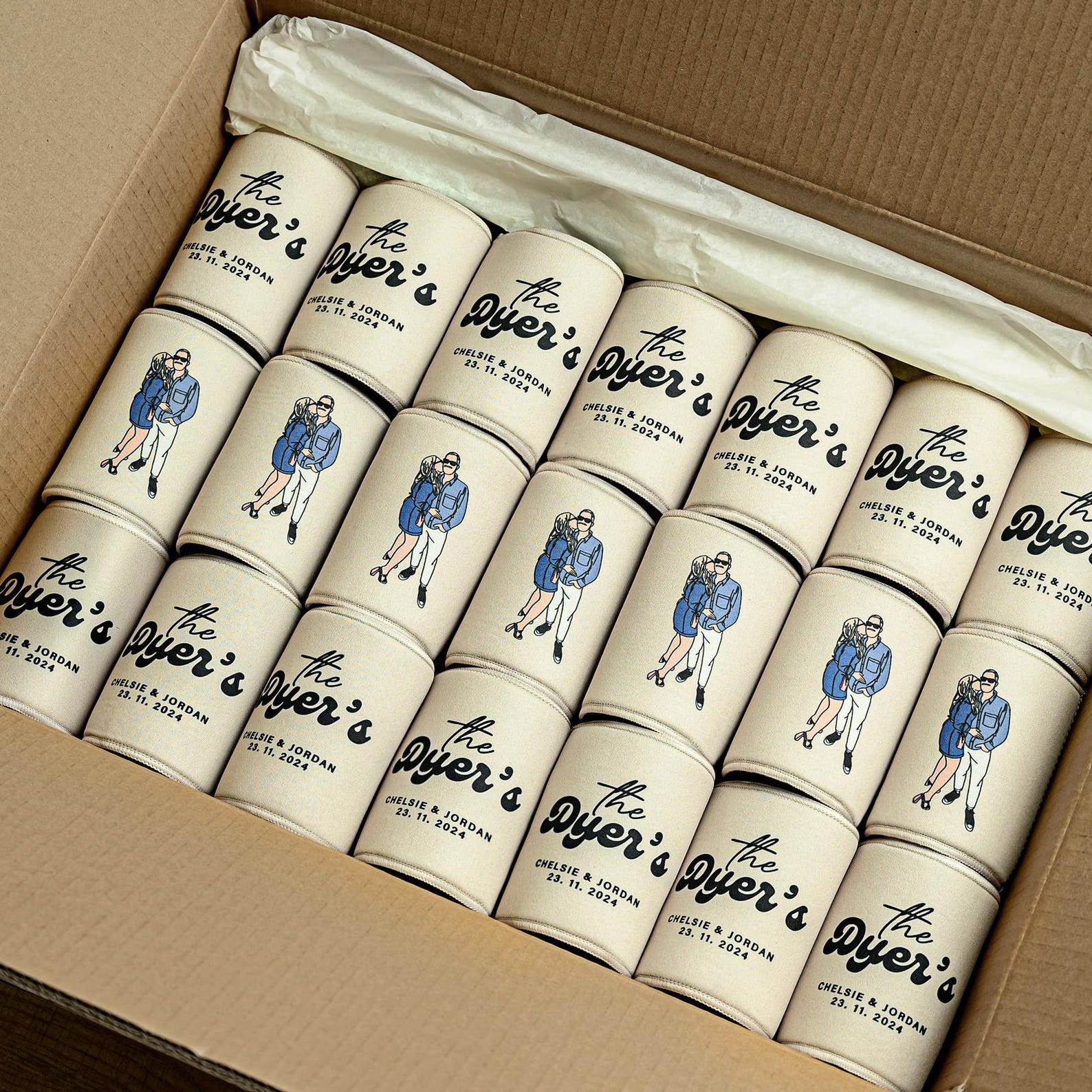 Custom Illustration Wedding Stubby Holder - 5mm Neoprene Overlocked ...