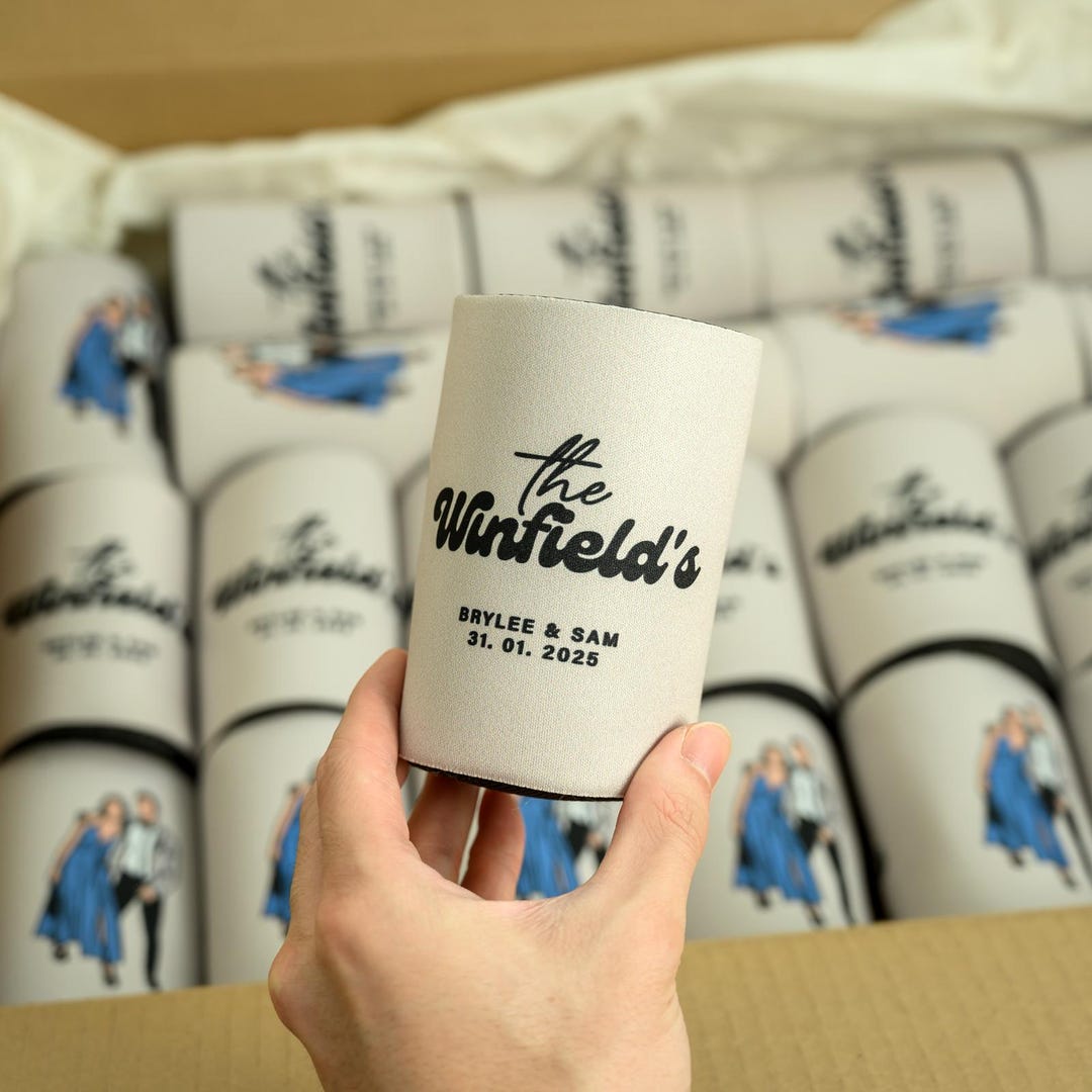 5mm Neoprene Standard Stubbies With Base | Custom Illustration Wedding ...