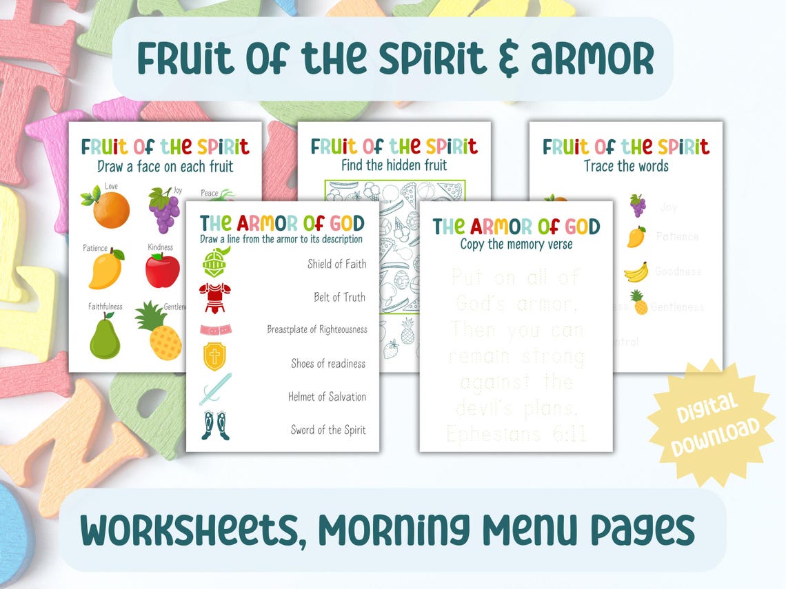 Fruit of the Spirit & Armor of God Worksheets: Christian Homeschool ...
