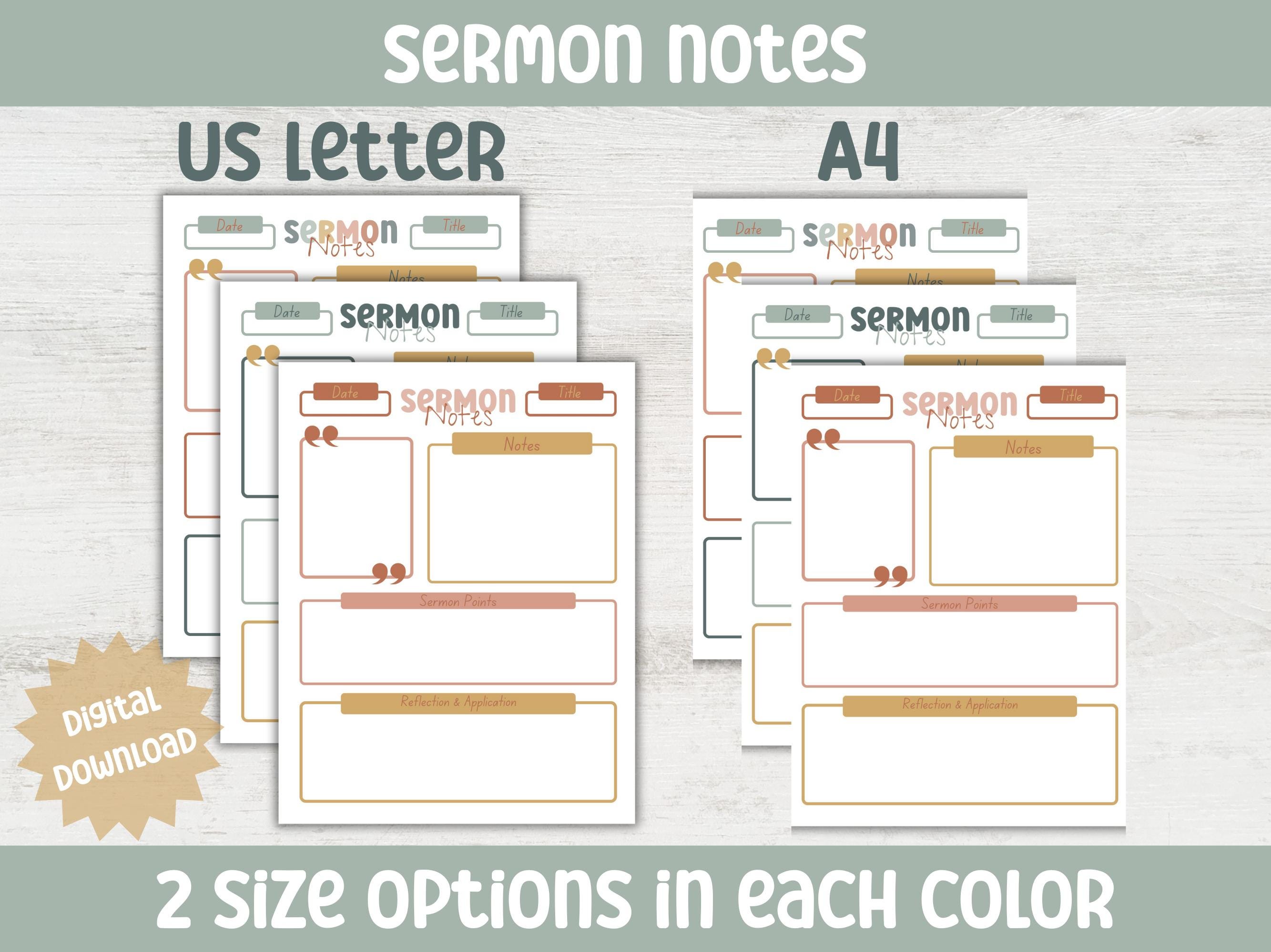 Sermon Notes Printable Template: Bible Study, Church Notes (digital ...