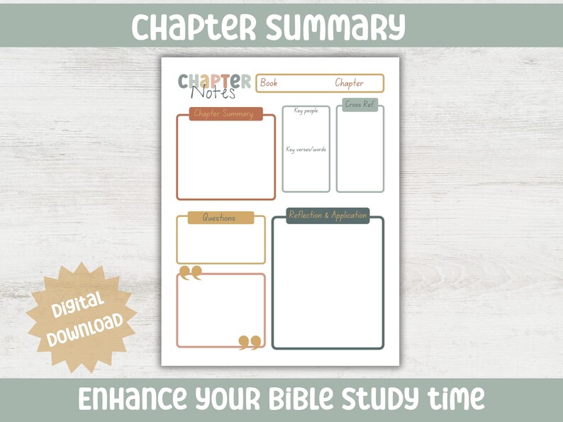 Bible Chapter Summary Worksheet: Printable Study Notes (digital ...