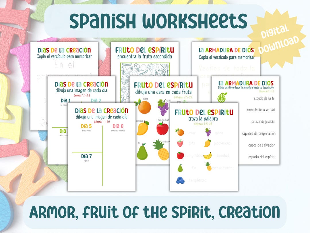 Spanish Fruit of the Spirit, Armor of God & Creation Worksheets ...