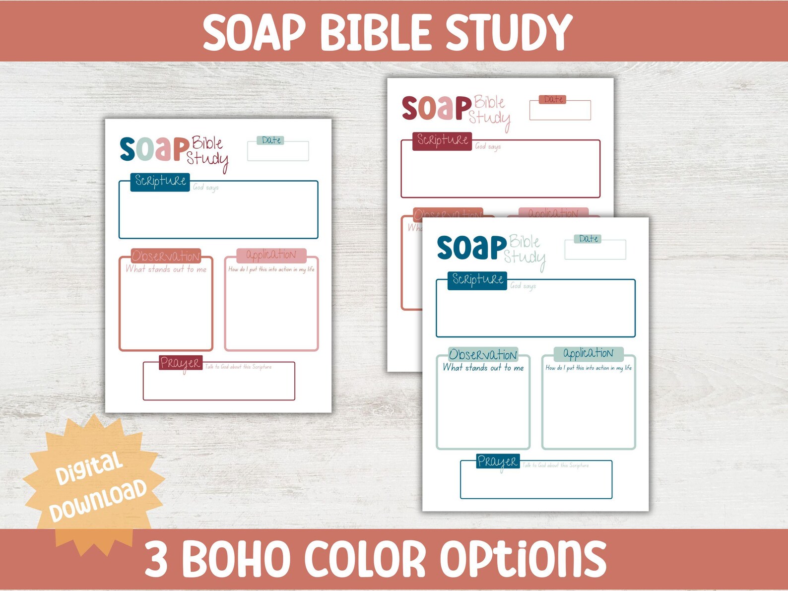 SOAP Bible Study Printable Template, Digital Prayer Journal, Scripture ...