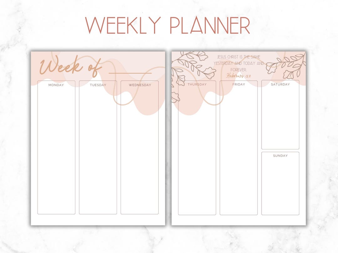 Printable Weekly Planner Calendar Insert. Work Day Planner. Letter and ...