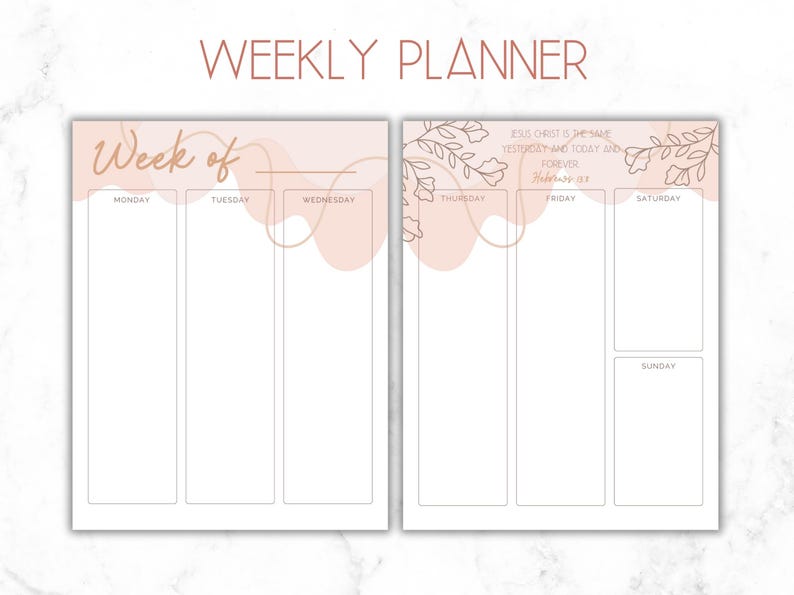 Printable Weekly Planner Calendar Insert. Work Day Planner. Letter and ...