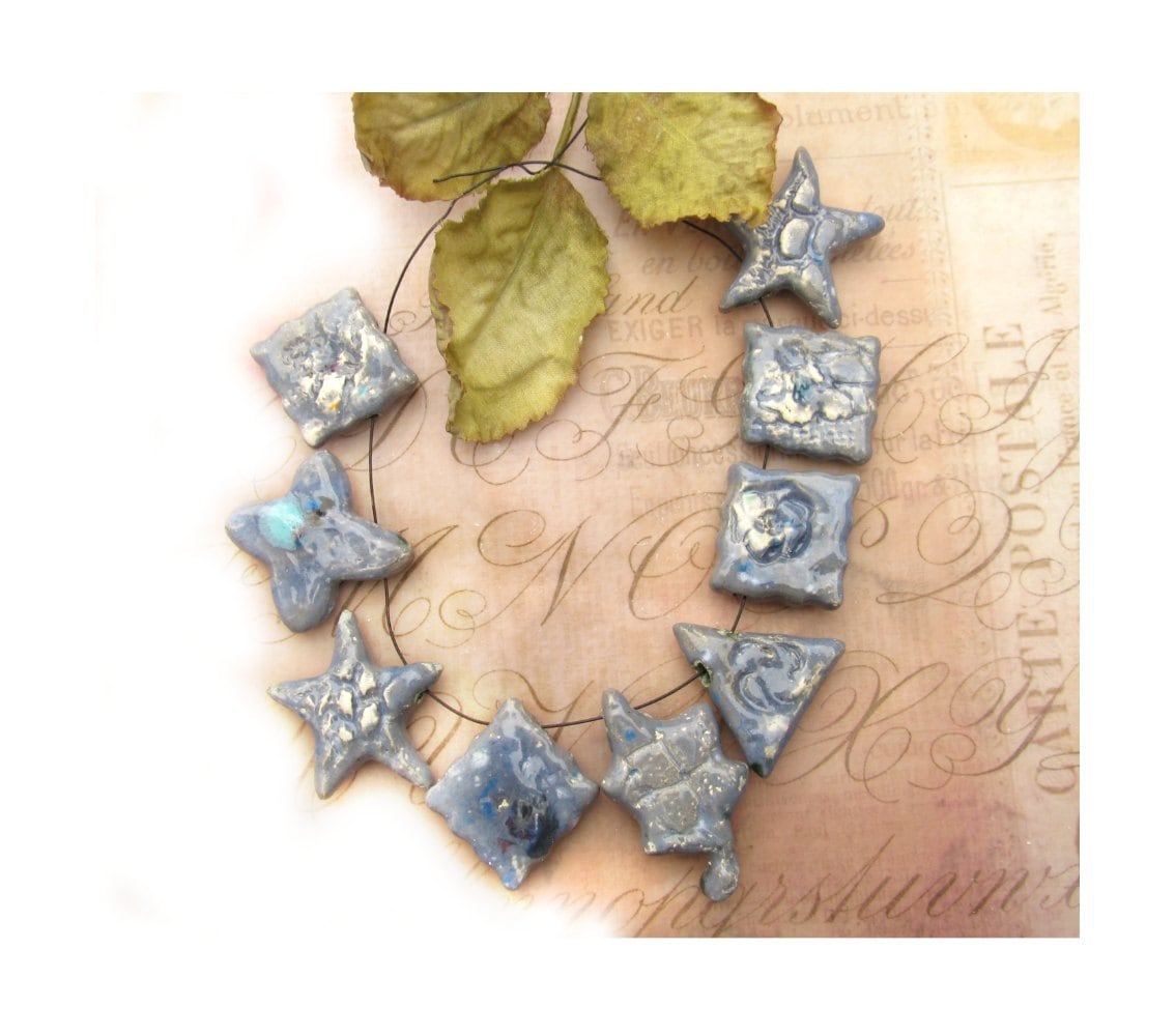 Pottery Clay Beads, Rustic Beads, Clay Bead Set, Stoneware Beads, 9 ...