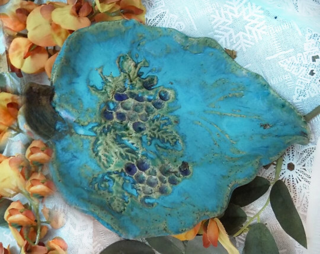 Handmade Ceramic Plate - Grape Plate - Grape Leaf Plate - Candle Dish ...