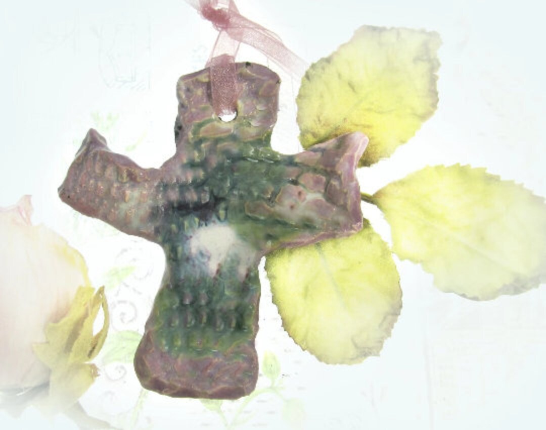 Wall Art Cross -decorative Wall Cross -pink Wall Cross -ceramic Wall ...