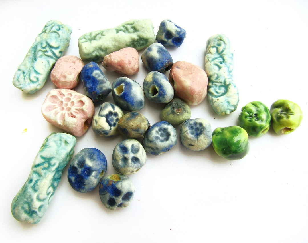 Clay Beads -handmade Beads -artisan Beads -organic Beads -24 Loose ...