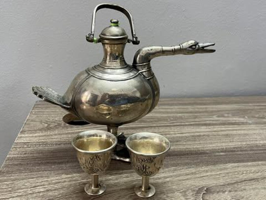 White Metal Swan/duck/goose, Pot/tea Pot/wine Pot. Chinese Handmade ...