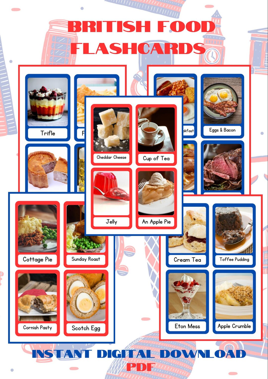 British Food Flashcards Bundle Ll Instant Digital Download Ll PDF Ll ...