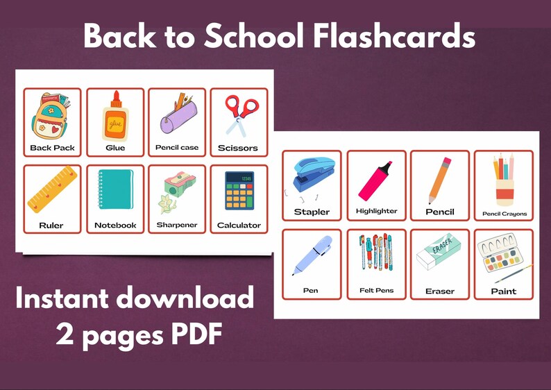 Back to School Flashcards for Kids | School Supplies Printable ...
